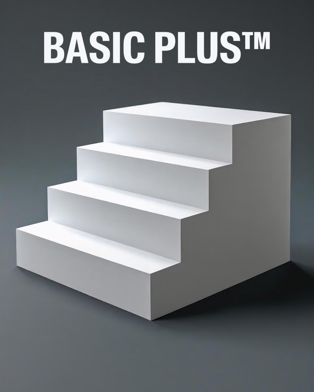 White 4-Step Stair Visual Merchandising Block – Basic Plus